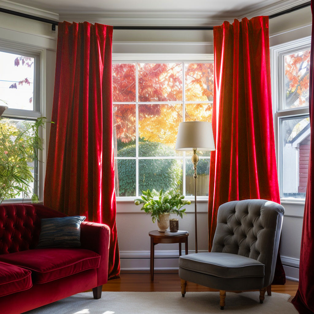 Blackout Velvet Bay Window Curtain Back Tab Custom Sizes 90 x90