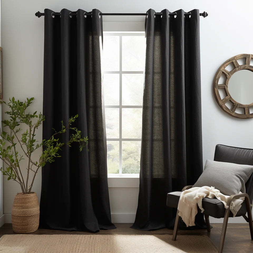 Black Eyelet Curtains - Custom Blackout Level