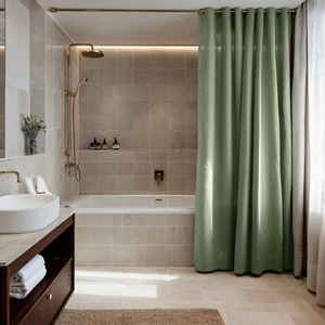 Asparagus Green Hookless Linen Shower Curtain With Grommets – No-Hook ...