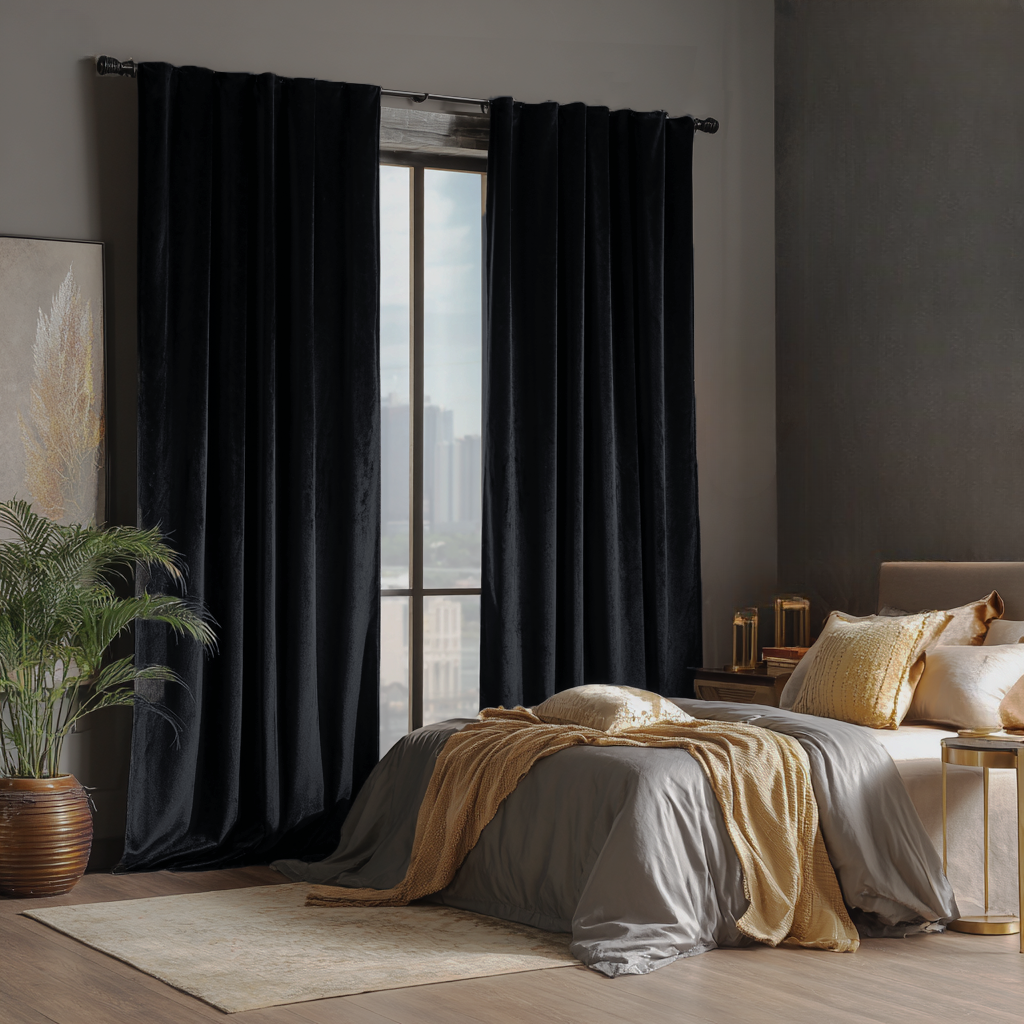 Black Velvet Back Tab Curtain - Custom Sizes: 90"x90", 66"x54", 90"x72 ...