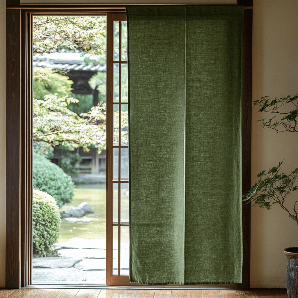 Forest Green Linen Noren Curtain - Japanese Curtains - Noren Drapes