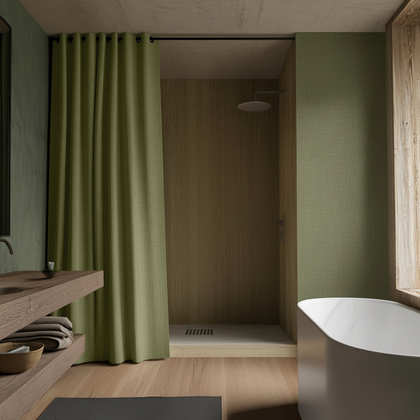 Olive Green Hookless Linen Shower Curtain With Grommets – No-Hook ...