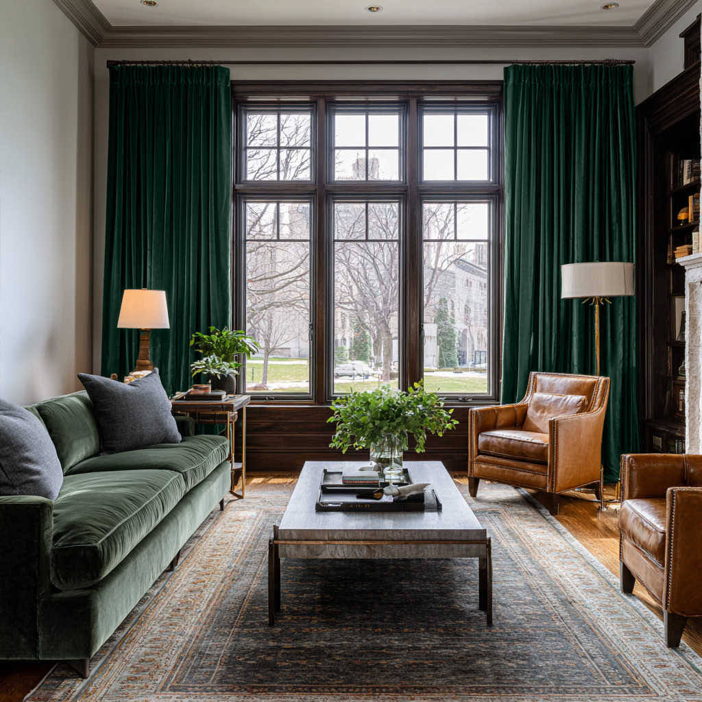 Floor-Length Hunter Green Velvet Blackout Pencil Pleat Curtain Panel ...