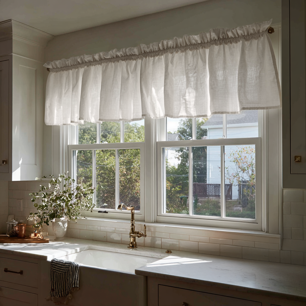 Country Style Off-White Medium Linen Valance – Ivory White Rustic ...