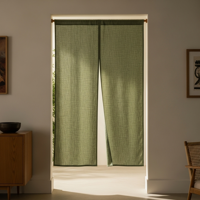Moss Green Linen Noren Curtain - Japanese Curtains - Noren Drapes - Do