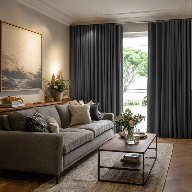 Charcoal Linen Soundproof Curtains — Acoustic Lining — Blocks and Absorbs Everyday Noise