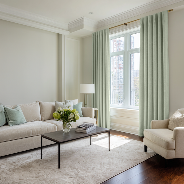 Extra-Long Mint Green Velvet Blackout Back Tab Curtain - Custom Sizes ...