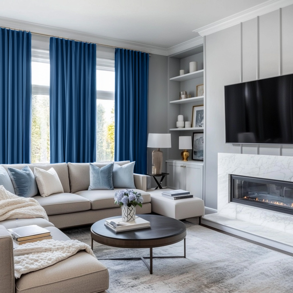 Heavy Steel Blue Velvet S-Fold Curtains – Custom Sizes: 150, 213, 240 ...