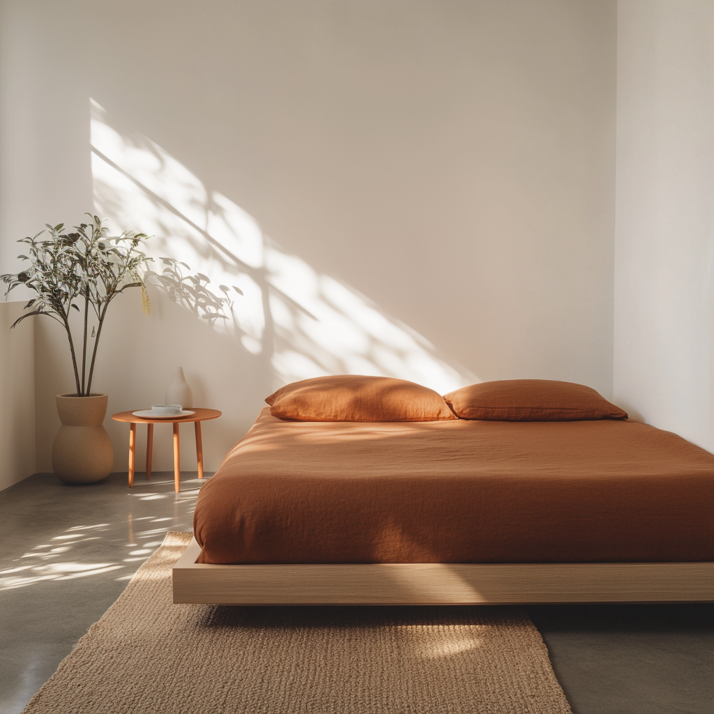 Terracotta Washed Linen Heavyweight Fitted Sheet - 100% Linen - Single ...