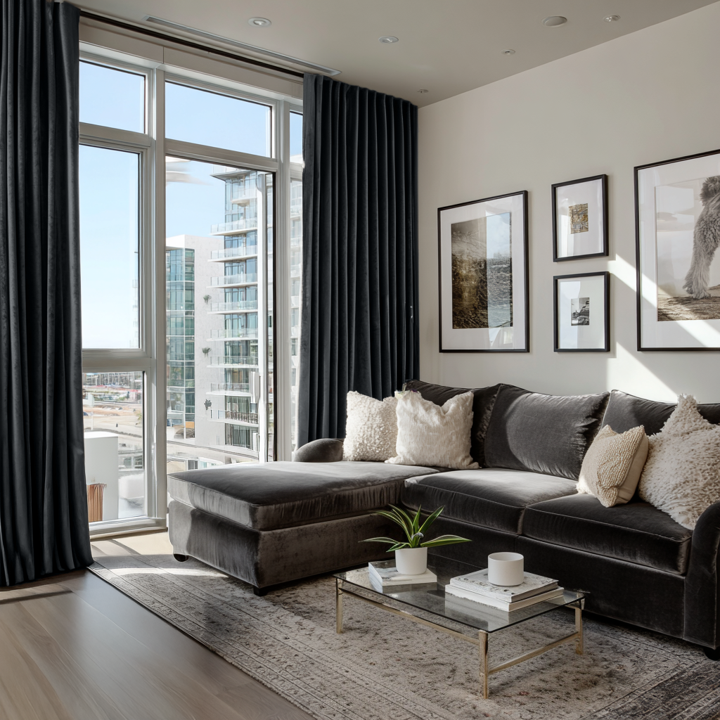 Heavy Dark Grey Velvet Back Tab Curtains – Custom Sizes: 150, 213, 240 ...