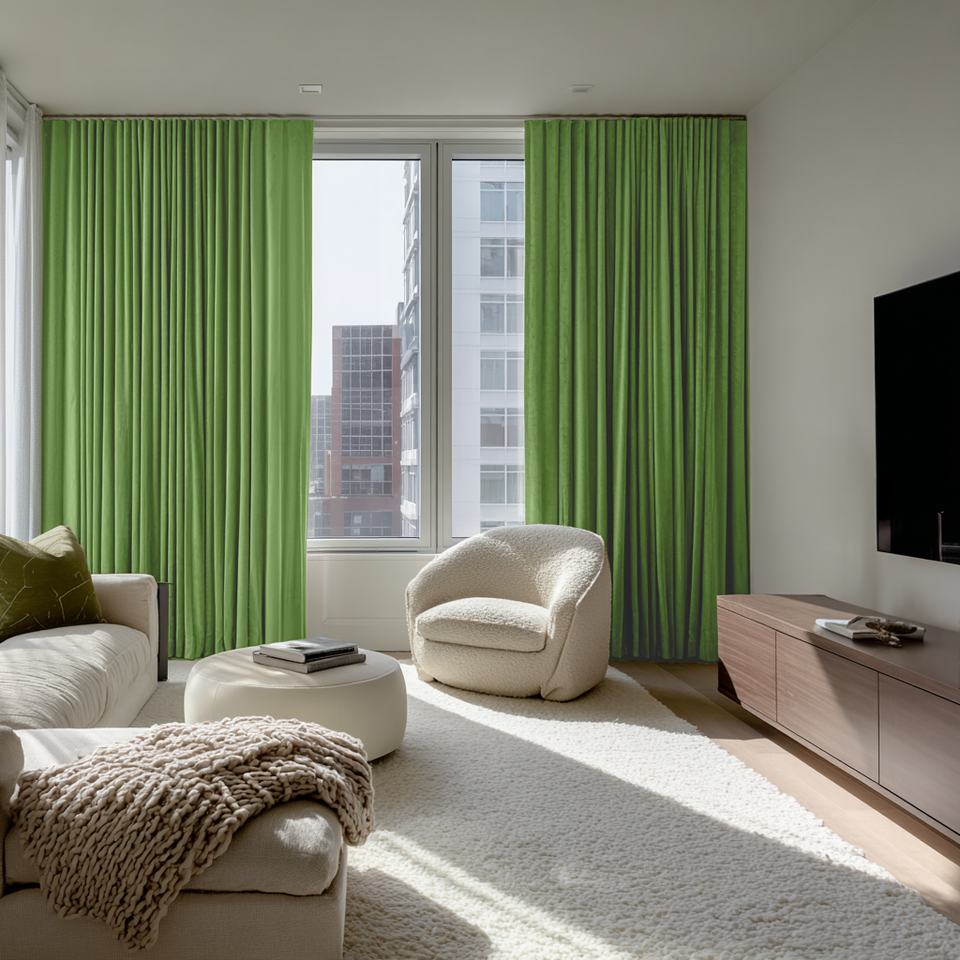 Heavy Light Green Velvet Back Tab Curtains – Custom Sizes: 150, 213 ...