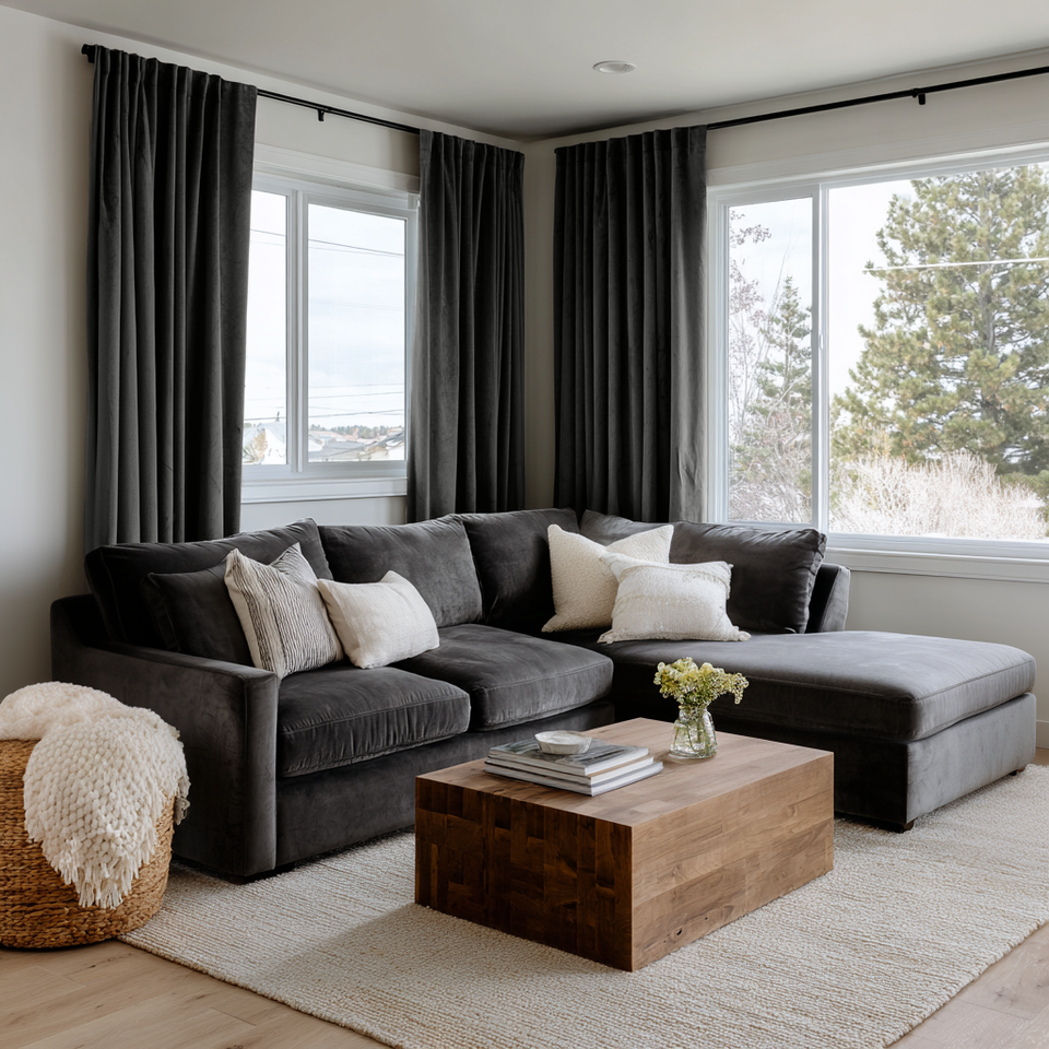 Heavy Steel Black Velvet Back Tab Curtains – Custom Sizes: 150, 213 ...