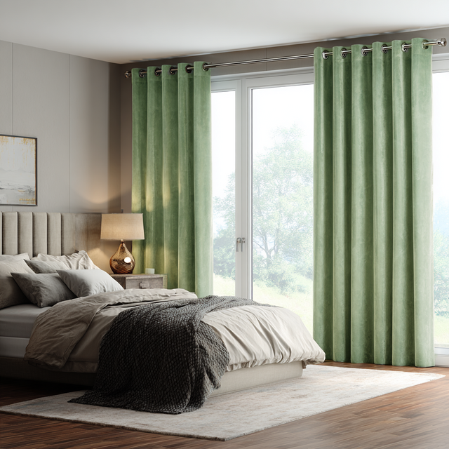 Heavy Sage Green Velvet Eyelet Curtains – Ring Top Curtains – Custom ...
