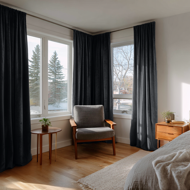 Heavy Dark Grey Velvet Rod Pocket Curtains – Custom Sizes: 150, 213 ...
