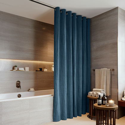 Peacock Blue Hookless Linen Shower Curtain With Grommets – No-Hook ...