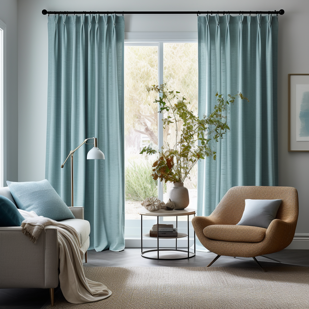 Pinch Pleat Aquamarine Blue Linen Curtains - Heading for Rings and ...