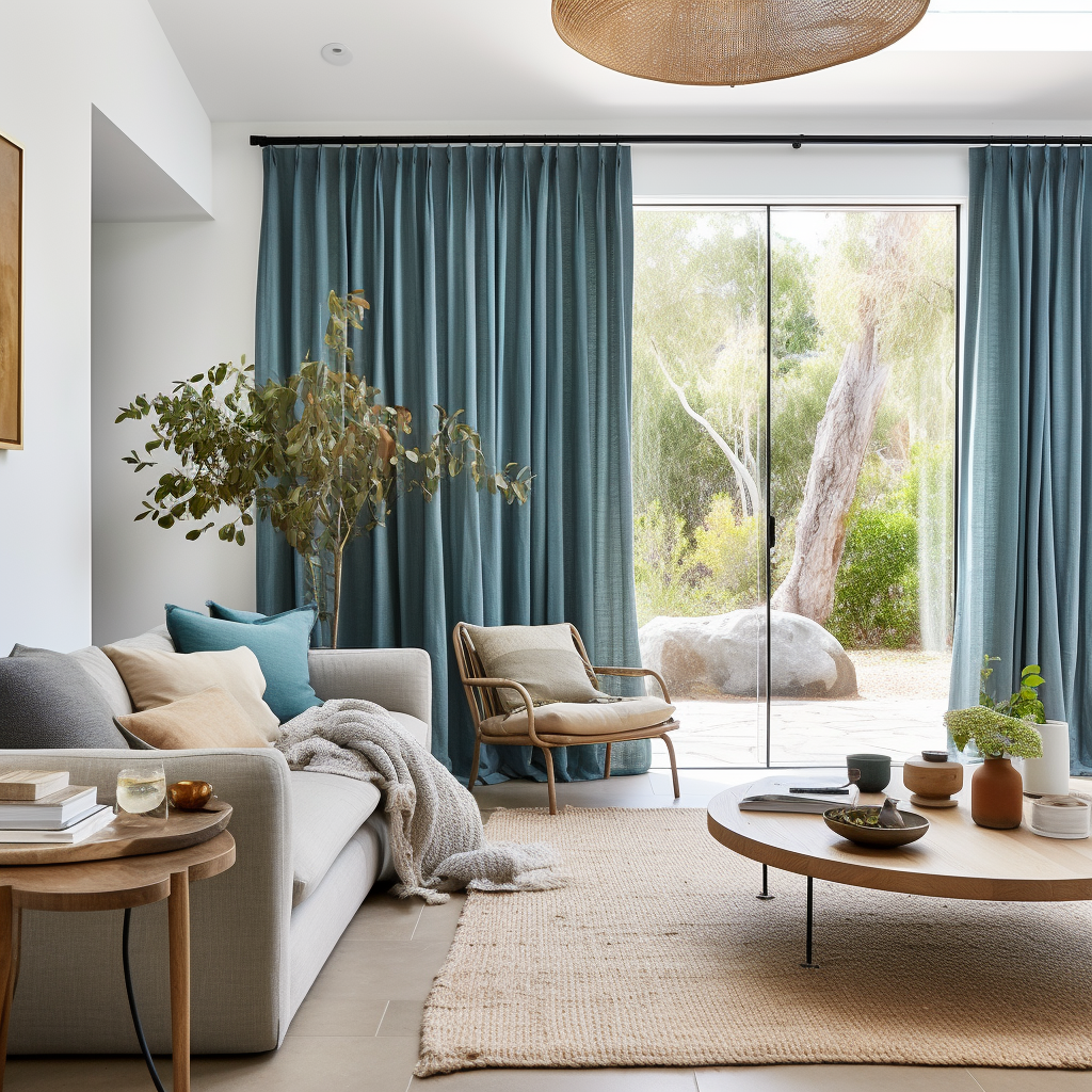 Aquamarine Blue Double Pleat Linen Curtain with Blackout Lining ...