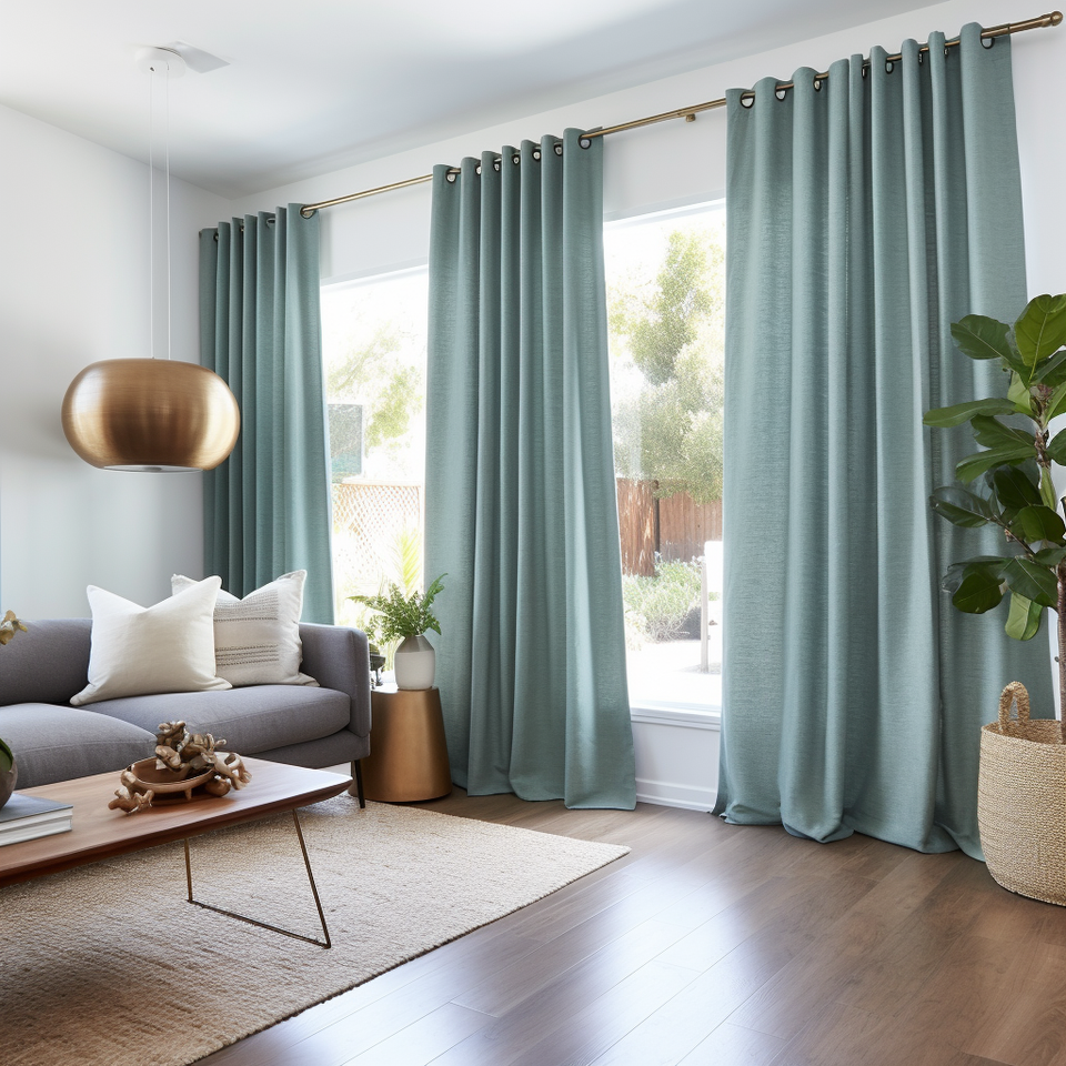 Aquamarine Blue Eyelet Linen Curtain with Blackout Lining - Custom ...
