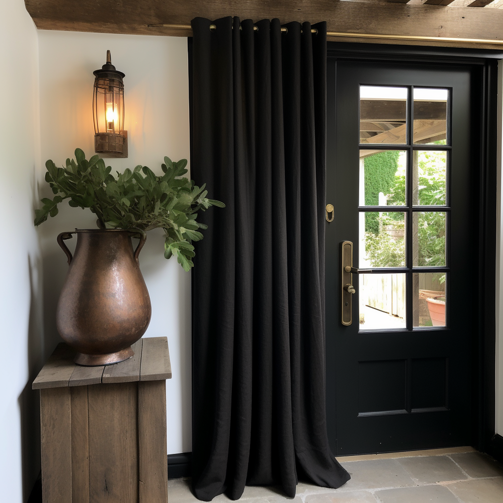 Black Eyelet Thermal Single Door Curtain - 24 Colours, Linen Front ...