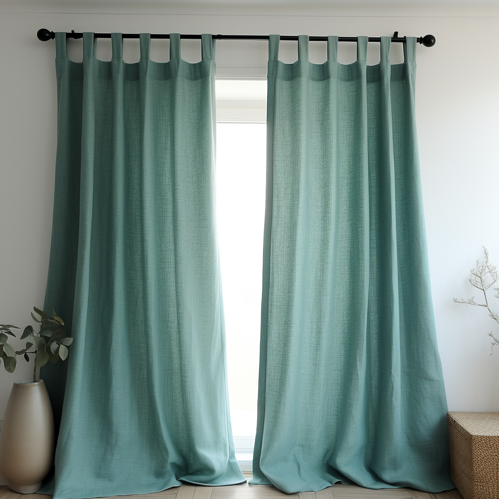 Blue Linen Tab Top Curtain with White Cotton Lining - Custom Sizes & C