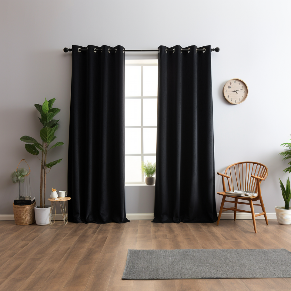 Eyelet Black Linen Curtains with Blackout Lining - Grommet Curtain ...