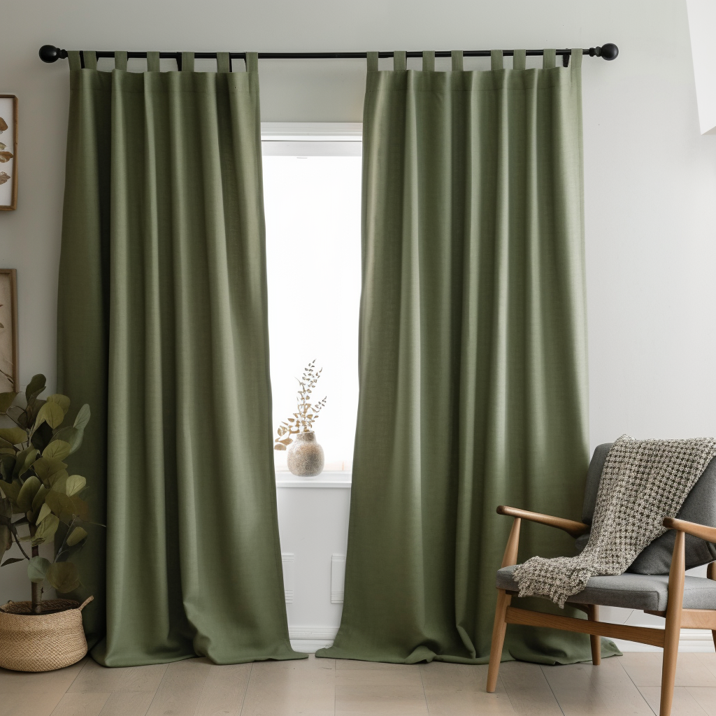 Green Thermal Insulated - 100% Blackout Tab Top Linen Curtain ...