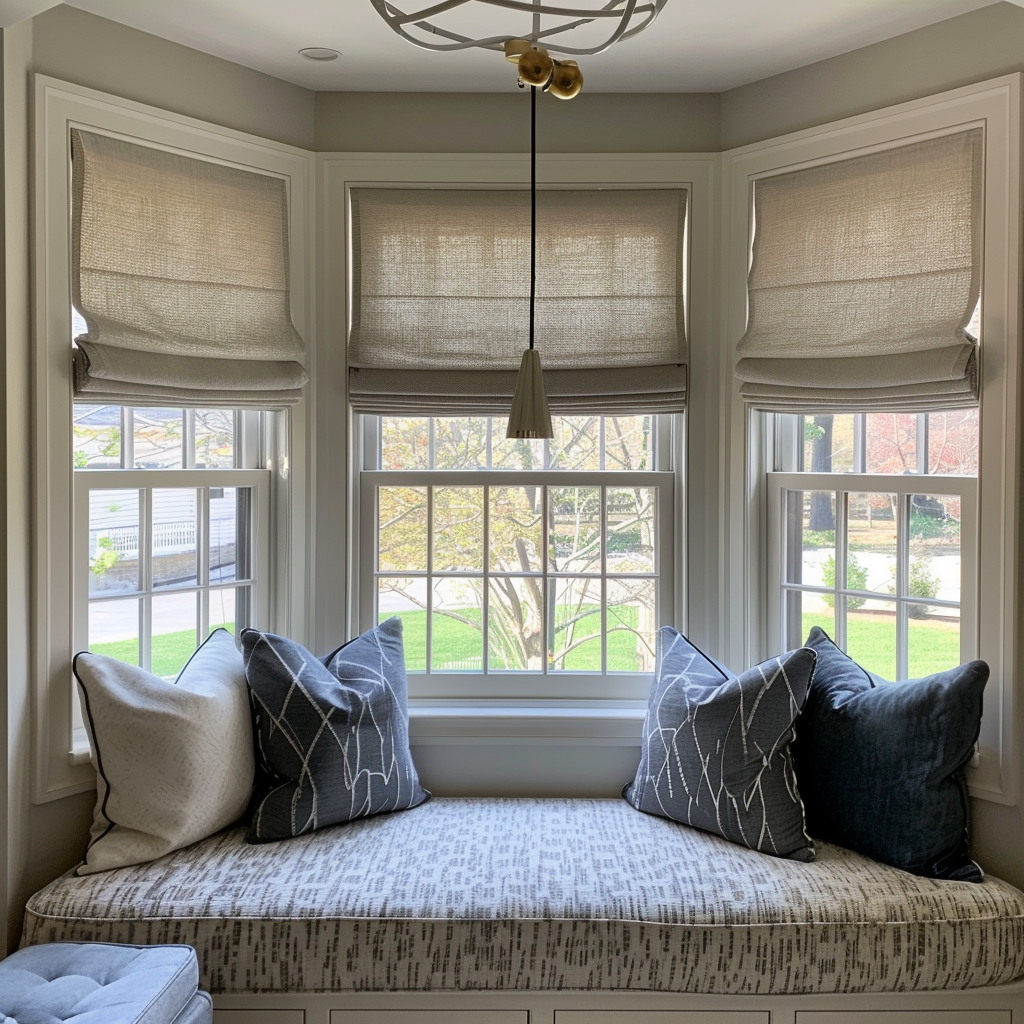 Linen Roman Blinds for Bay Window - Lined or Unlined - Custom Sizes: 90 ...