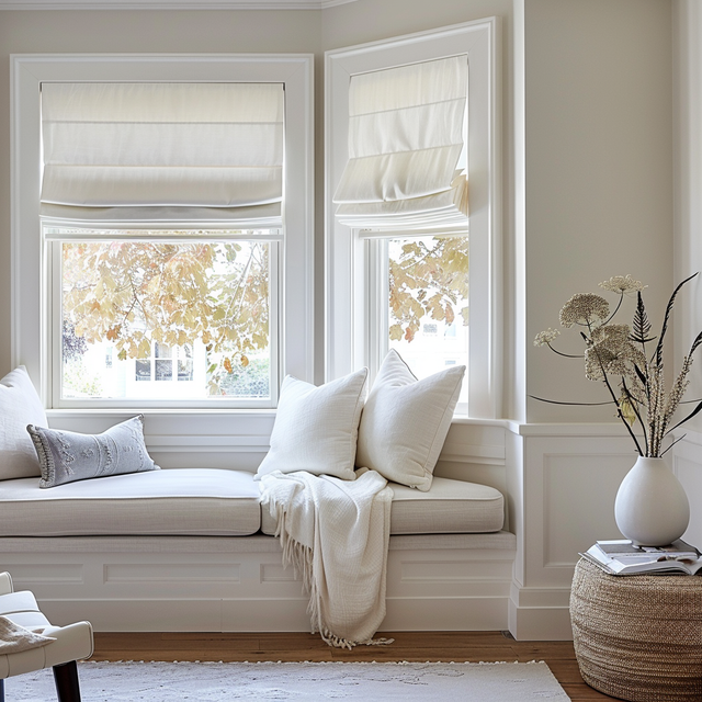 Linen Roman Blinds for Bay Window - Lined or Unlined - Custom Sizes: 90 ...