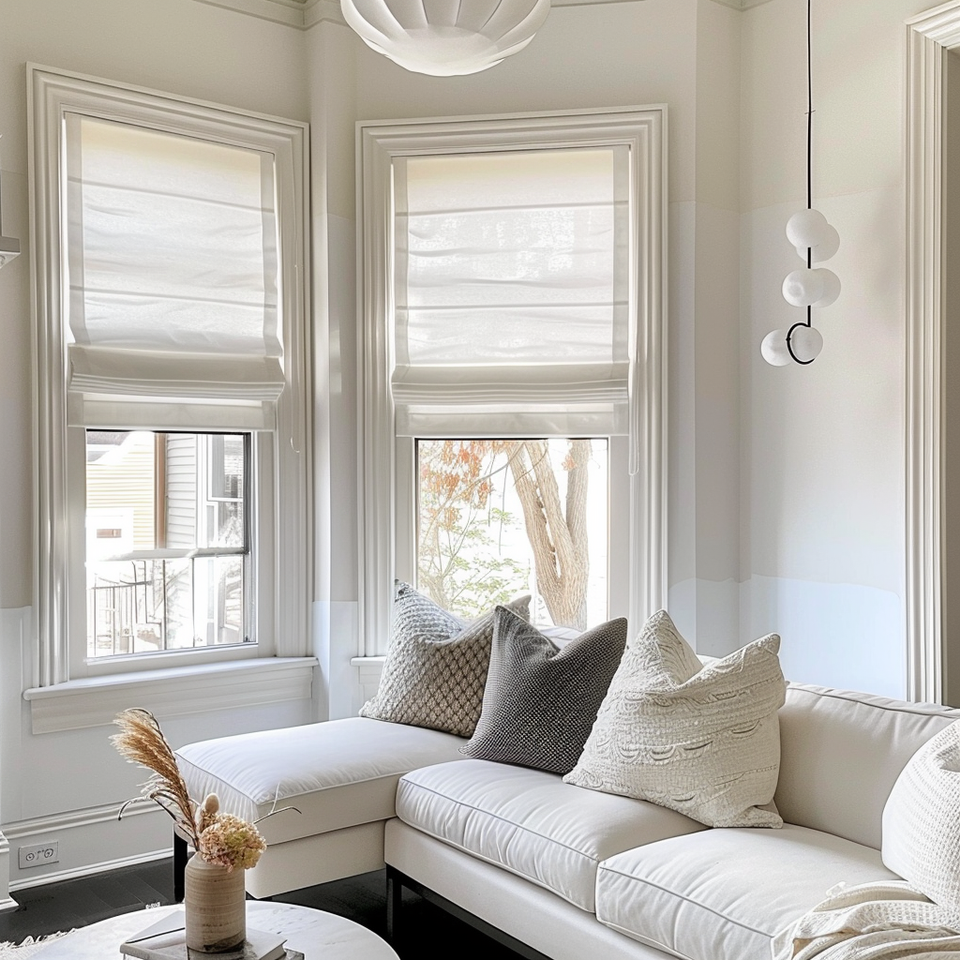 Linen Roman Blinds for Bay Window - Lined or Unlined - Custom Sizes: 90 ...