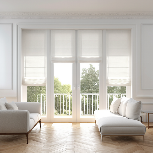 French Door Linen Roman Blinds - Unlined, Cotton or Blackout Lining
