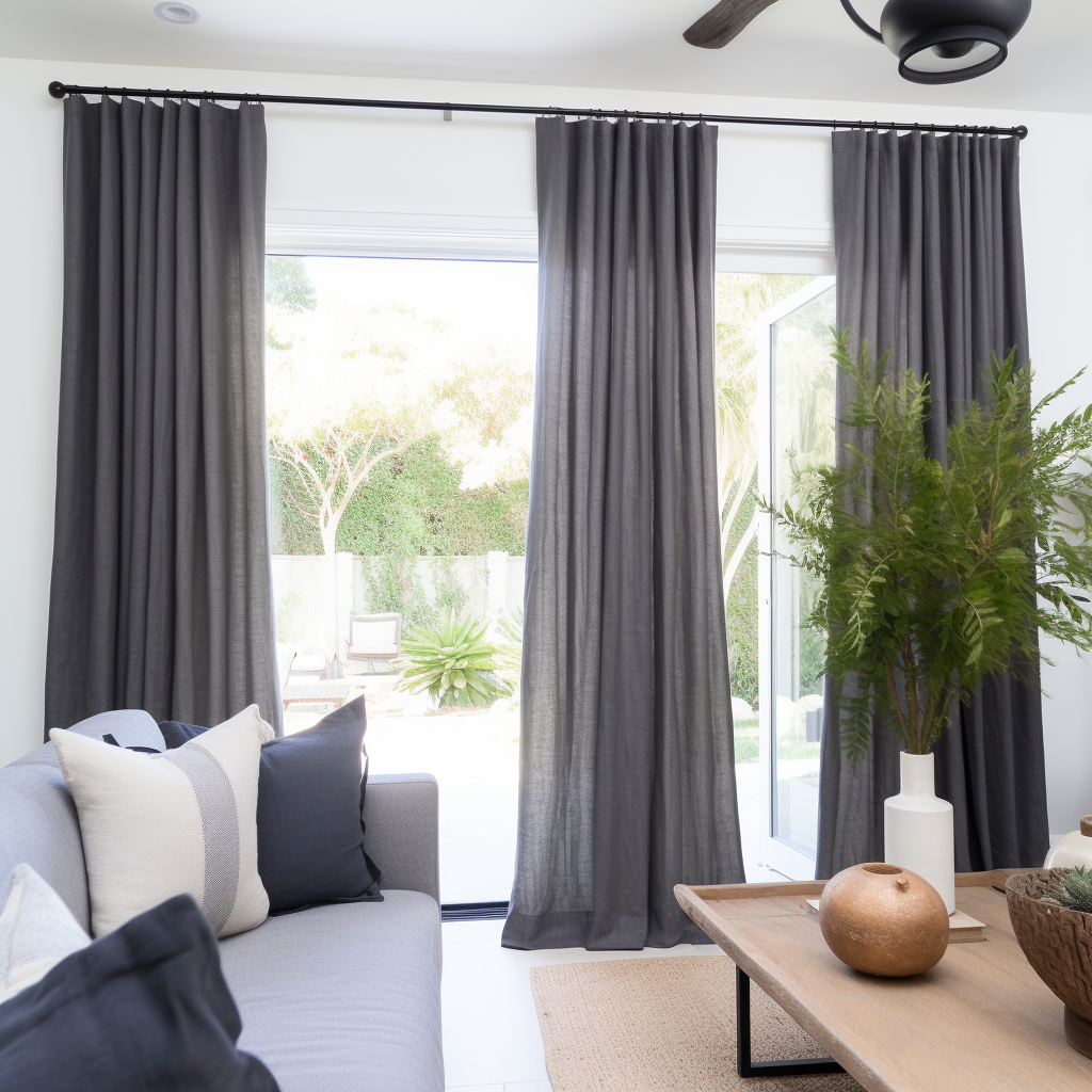 Wave Charcoal Grey Linen Curtains - Custom Sizes: 90"x90", 66"x54", 90 ...