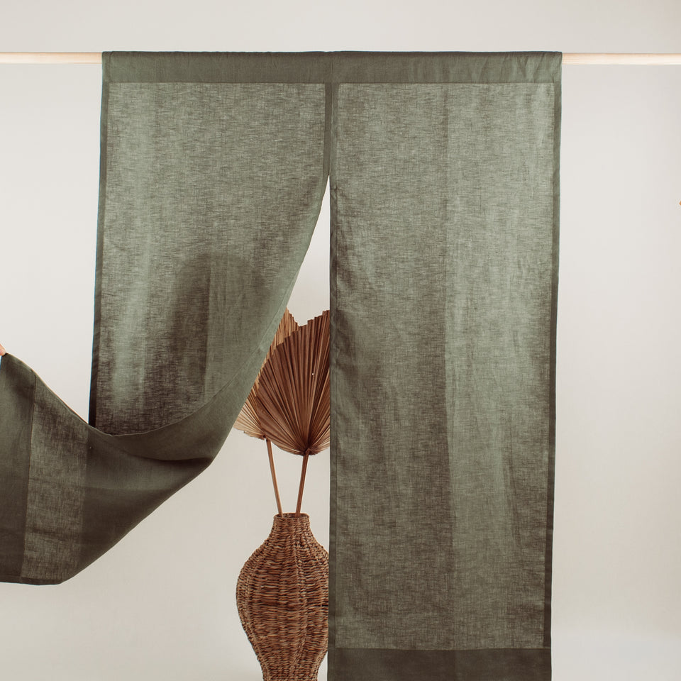 Sage Green Linen Noren Curtain - Door Curtain - Custom Sizes: 90"x90 ...