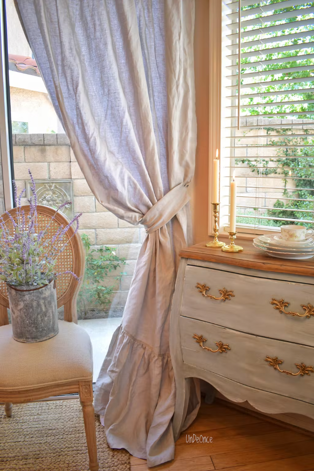 Ruffled Linen Curtains - Natural Flax Linen with Cotton Lining - Solid ...