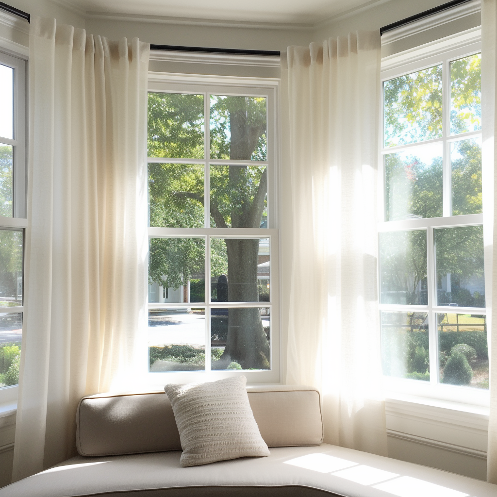 Voile Linen Bay Window Curtains with Back Tabs - Custom Sizes: 90"x90 ...