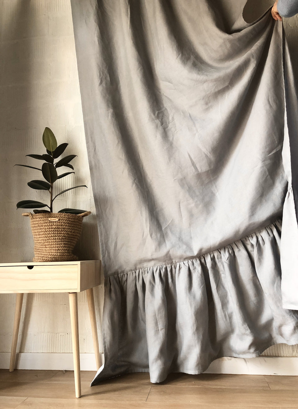 Ruffled Linen Curtains - Natural Flax Linen with Cotton Lining - Solid ...