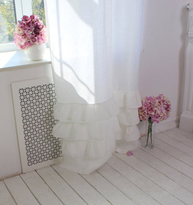 Linen Ruffled Curtains with Cotton Lining - Linen Drapery with Ruffles ...